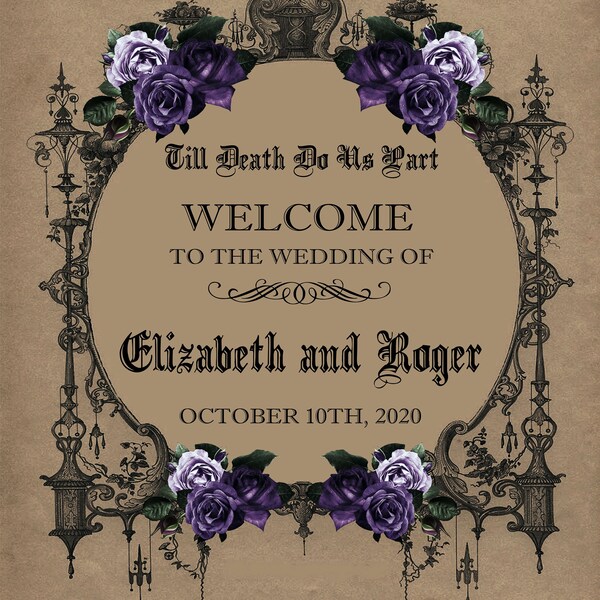Elegant Vintage Goth Wedding Welcome Sign, Halloween Wedding Shower ...