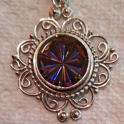 TWO 2 Pressed Glass Snowflake Compass Rose Cabochon Cab Golden Shadow ...