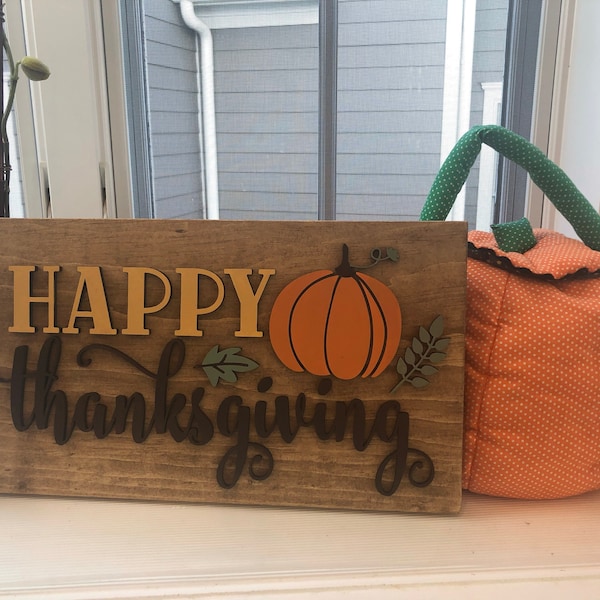 Happy Thanksgiving 9 X16" Sign With Ribbon Hanger | Pumpkin Sign ...