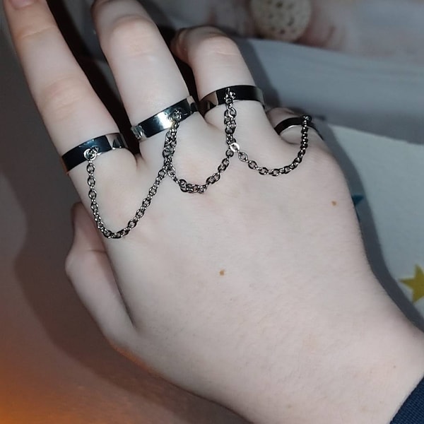 Four Finger Chain Rings | Adjustable Chain Linked Cuff Rings - Etsy