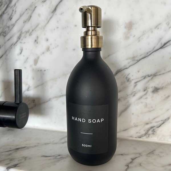 Matte Black Glass Bottle - Refillable Coloured Soap Dispenser With ...