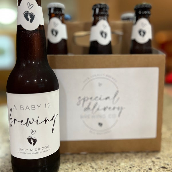 Baby Announcement Beer Label With Optional Carrier • A Baby is Brewing ...