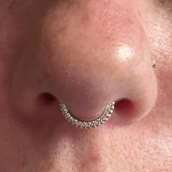 14K Solid Gold Barbed Wire Septum Ring, Gold Seam Hoop Ring, Helix Hoop ...