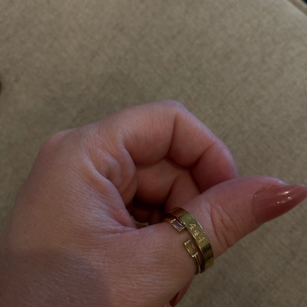 444 ANGEL NUMBER • WATERPROOF 14k Gold Ring • Engraved Ring • Lucky ...