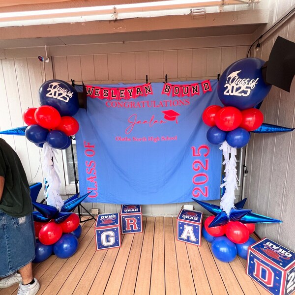 Dusty Blue Graduation Backdrop 2024 Rustic Grad Banner Congratulations ...