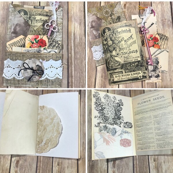 Vintage Book Pages With Stamped Images, Junk Journal, Mixed Media ...