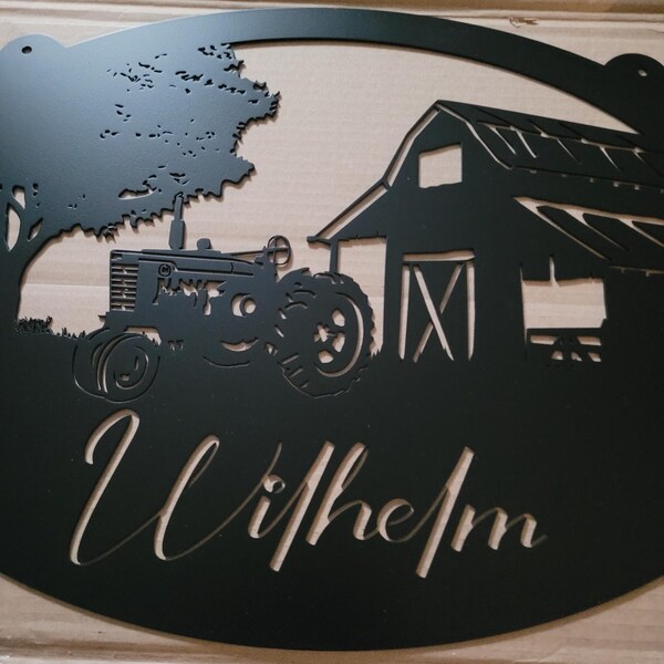 Personalized Tractor and Barn Metal Sign, Family Farm Sign ...