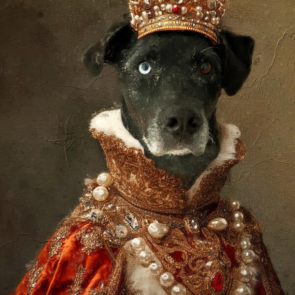 Custom Dog Portrait, King Queen Pet Art, Personalized Pet Gift ...