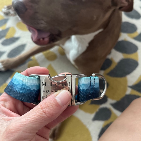Personalized Mountain Landscape Dog Collar in Teal, Blue, and Purple - Etsy