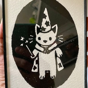 Magical Wizard Cat Linocut Block Print 4 X 6 Mini Print Printmaking ...