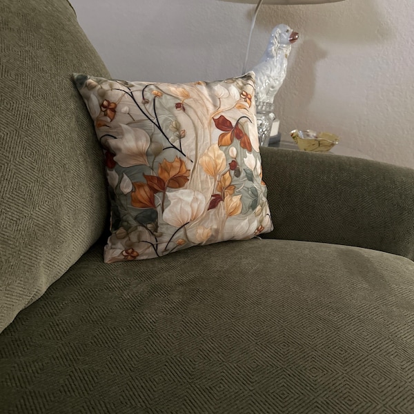 Botanical Fall Pillow Cover: Faux Suede Autumn Floral Throw Pillow - Etsy