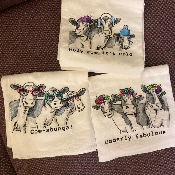 Cowabunga Cow Flour Sack Towel. Kitchen Towel Cow. Dining Cow. Machine ...