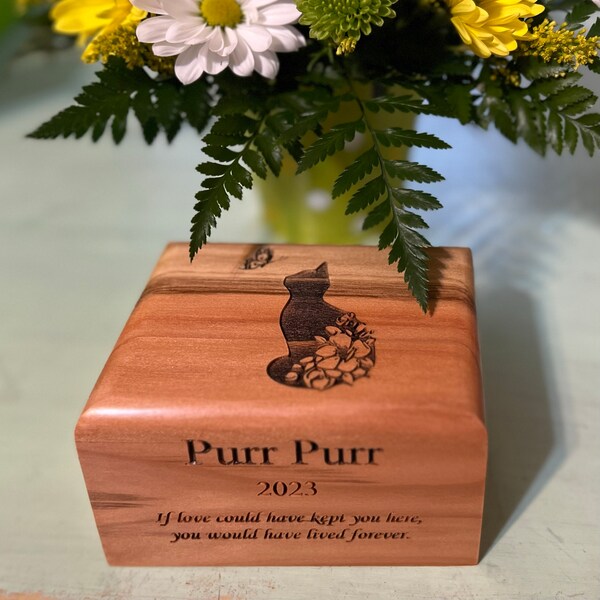 Engraved Wood Cat Urn: Small Pet Cremation Box - Etsy