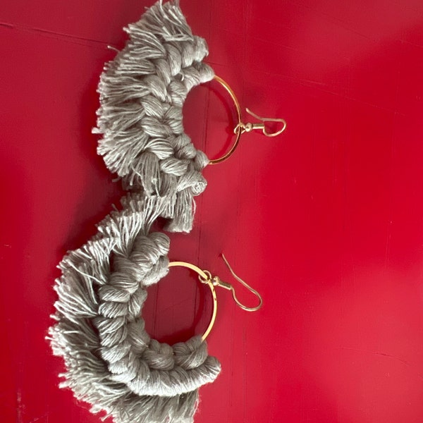 Macrame Earrings, Handmade Earrings, Asymmetric Hoops Earring, Handmade ...
