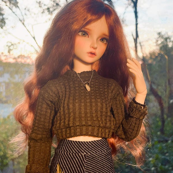 SLIM MSD BJD Minifee 1/4 Dark Olive Waffle Knit Crop Sweater - Etsy