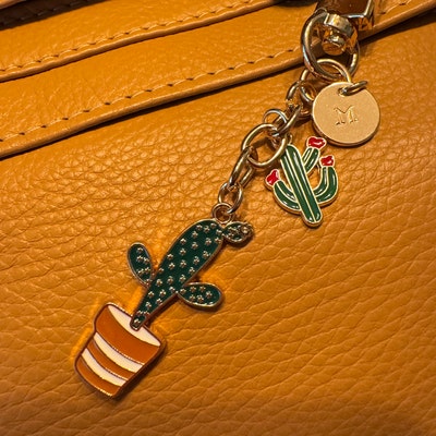Personalized Initial Cactus Keychain, Succulent Cactus Enamel Keychain ...