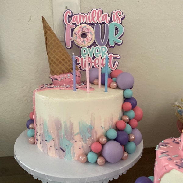 Four Ever Sweet Cake Topper | 4 Ever Sweet | Donut Theme Cake Topper ...