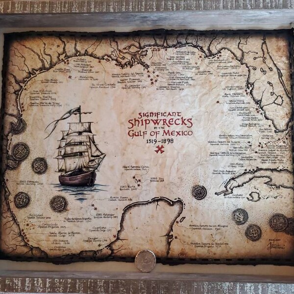 1559 Gulf of Mexico Map Art 14 X 19 +, New World, Discover, Spanish ...