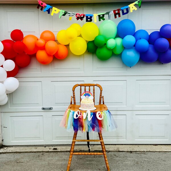 Rainbow High Chair Banner. First Birthday Banner. Smash Cake Photo Prop ...