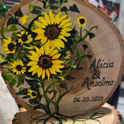 Sunflowers Custom Wedding Cake Topper, Rustic Wood Slices - Etsy