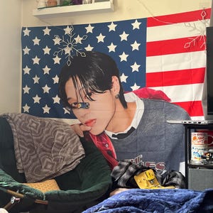 Enhypen Jake Wearing Hoodie Flag Banner, Enhypen Jake American Tapestry ...