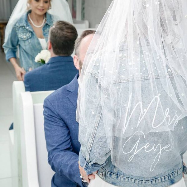 Pearl Veil White Veil With Comb Pearl Veil Ivory Elbow Veil for Bride ...