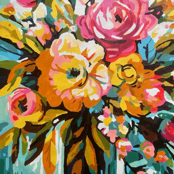 Floral Modern PAINT by NUMBER Kit for Adults still Life Vase Flowers DIY Painting Easy Beginners ...