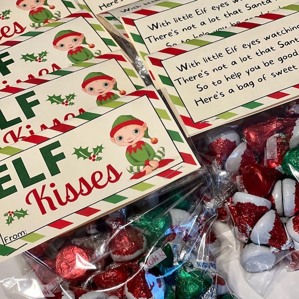 ELF Kisses Treat Bag Christmas Toppers, Printable Christmas Toppers ...