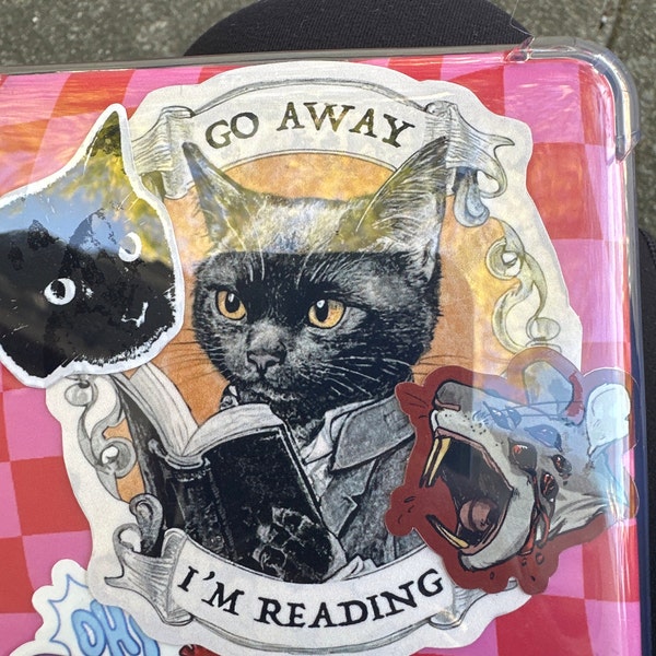 Reading Cat Sticker, Kindle Sticker, Book Cat Sticker, Black Cat ...