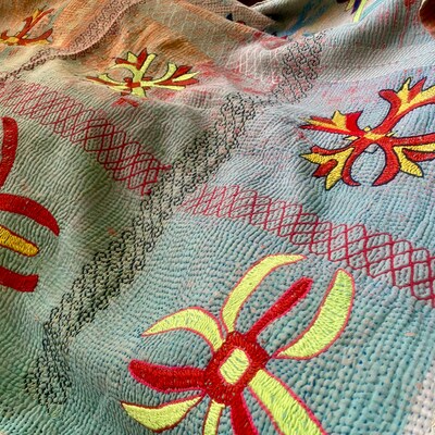 Multi Color Handmade Cotton Kantha Quilt Kantha Bedspread 60x90 Inches ...
