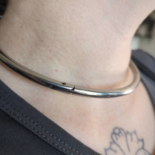 6mm Curved Matte Black Stainless Steel Locking Eternity BDSM Collar ...