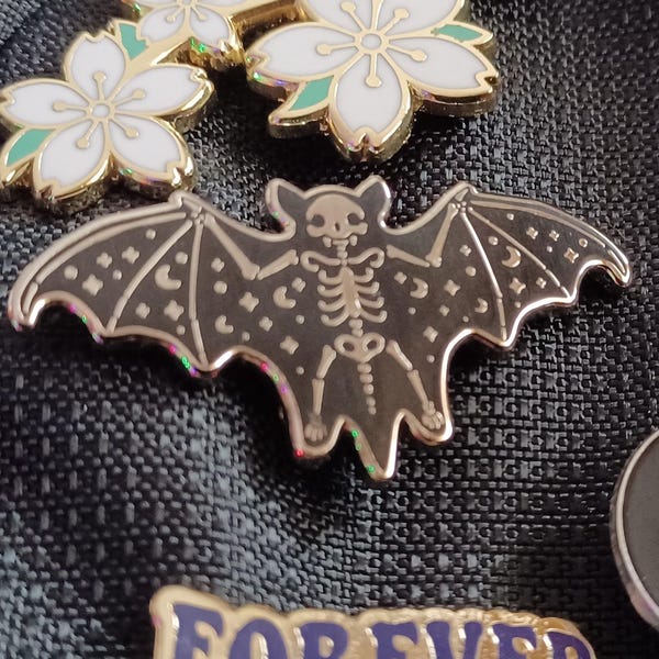 Silver Plated Bat Hard Enamel Pin - Etsy