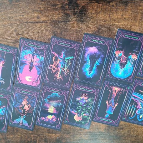 Neon Tarot Deck: 78 Oracle Cards With Clear English Interpretations - Etsy