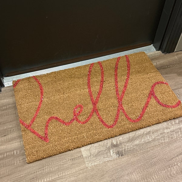 Hello Glitter Coir Doormat, Colorful Boho Welcome Mat, Sparkly Front ...