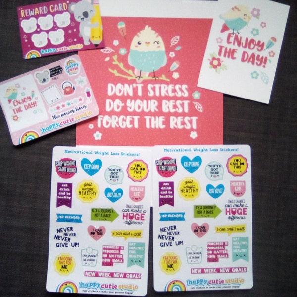 19 Cute Motivational Weight Loss/healthy Eating/diet Planner Stickers ...
