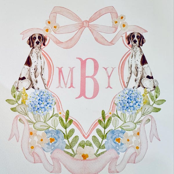 Floral English Springer Spaniel Monogram Art Print: Girl Nursery Decor ...