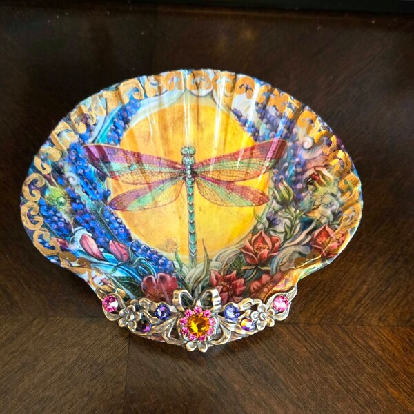 Decoupaged Shell Jewelry Dish, Mermaid Shell Dish, Jewelry Storage Ring ...