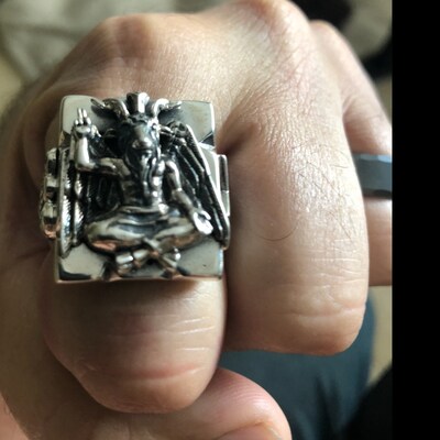 Baphomet Pentagram Caduceus Ring for Unisex Made of Sterling - Etsy