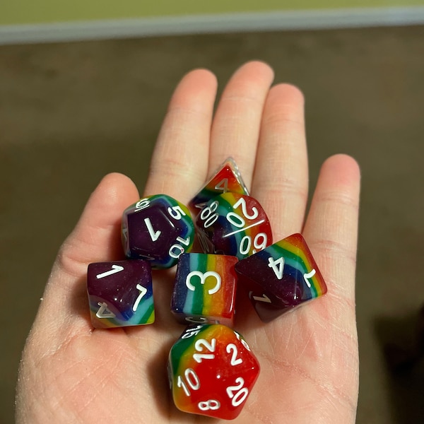Rainbow Dice With Rainbow Dice/gift Bag - Dnd Dice Set - Polyhedral ...