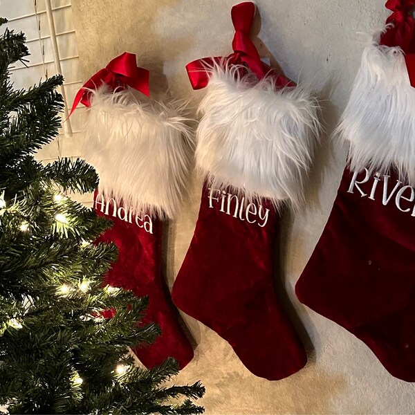 Red Christmas Stocking, Personalized Xmas Stocking, Red Velvet ...