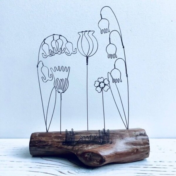 Wire Flower Meadow in a Wire Frame/flowers/seed Heads & Grasses/wire ...