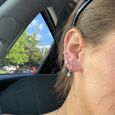 Flower Charm Hoop Earrings Set for Multiple Piercings, Gold Pave Hoop ...