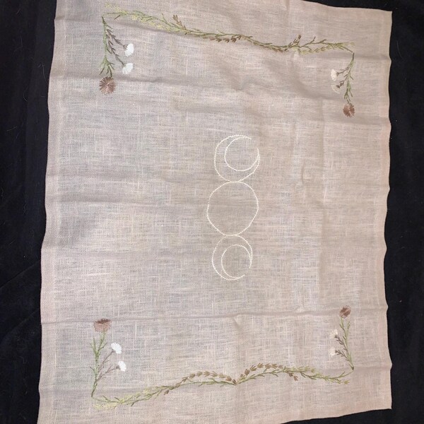 Hand-embroidered Ceremonial Cloth. Linen Tea Runner. Wiccan Altar Cloth ...