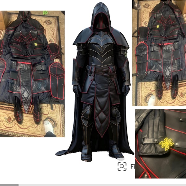 Black Leather Medieval Armour Cloak - Hooded Viking Cloak Costume for ...