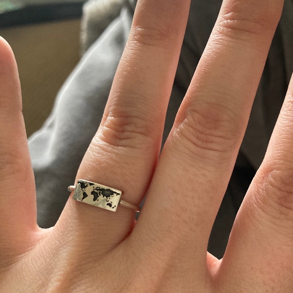 925 Silver World Map Ring - Etsy