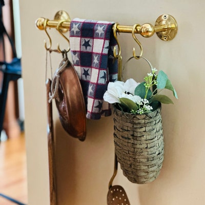 Unlacquered Brass Pot Rack Wall Mount for Kitchen With s Hooks Brass ...