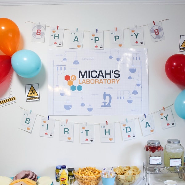 Science PRINTABLE Party Decorations, Chemistry Lab Birthday - EDITABLE ...