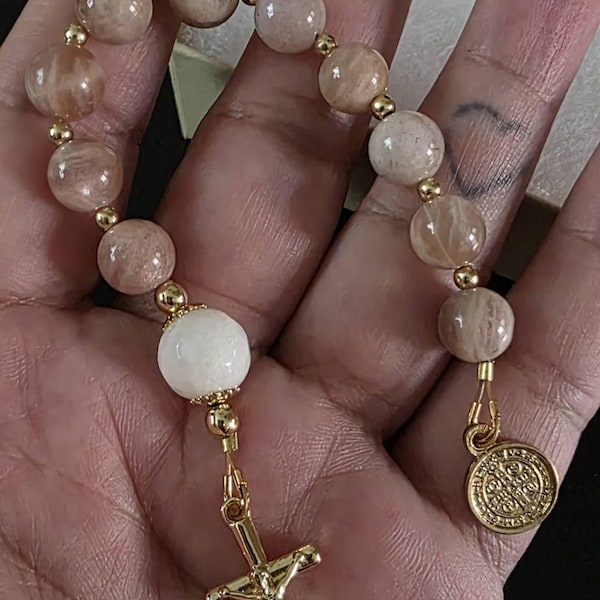 Modern White Catholic Rosary - Gold - Catholic Rosary - Gemstone Rosary ...