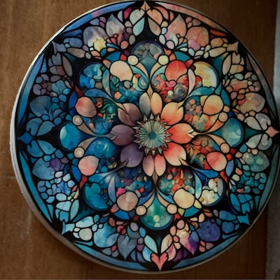 Colorful Mandala Ceramic Coaster, Round With Cork Base, Elegant ...