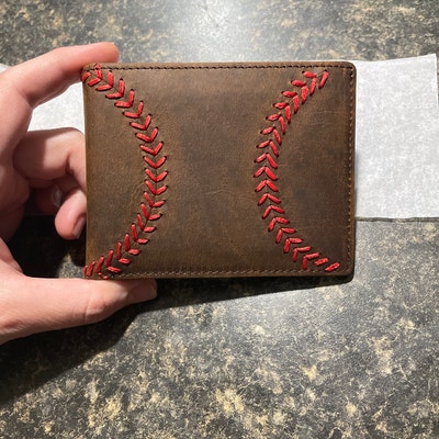 Handmade Brown Leather Baseball Wallet - Etsy